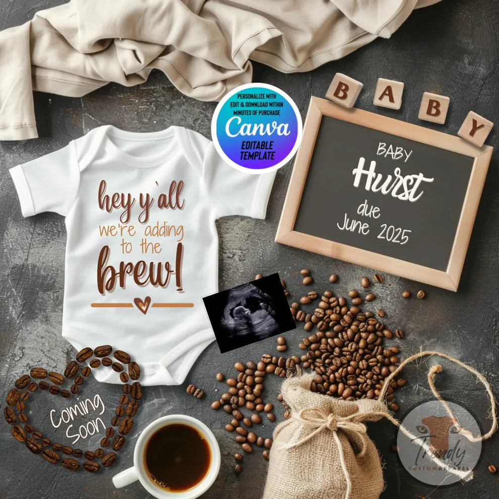 Customizable Adding to the Brew Pregnancy Announcement | Editable Template - Trendy Custom Apparel