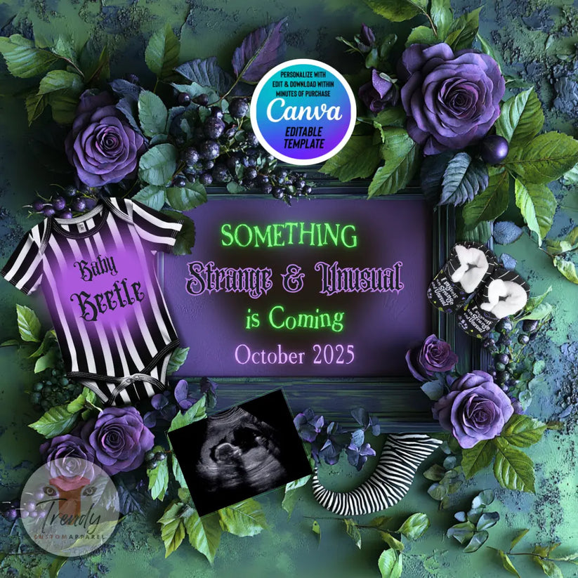 Something Strange & Unusual Digital Pregnancy Announcement Template ...
