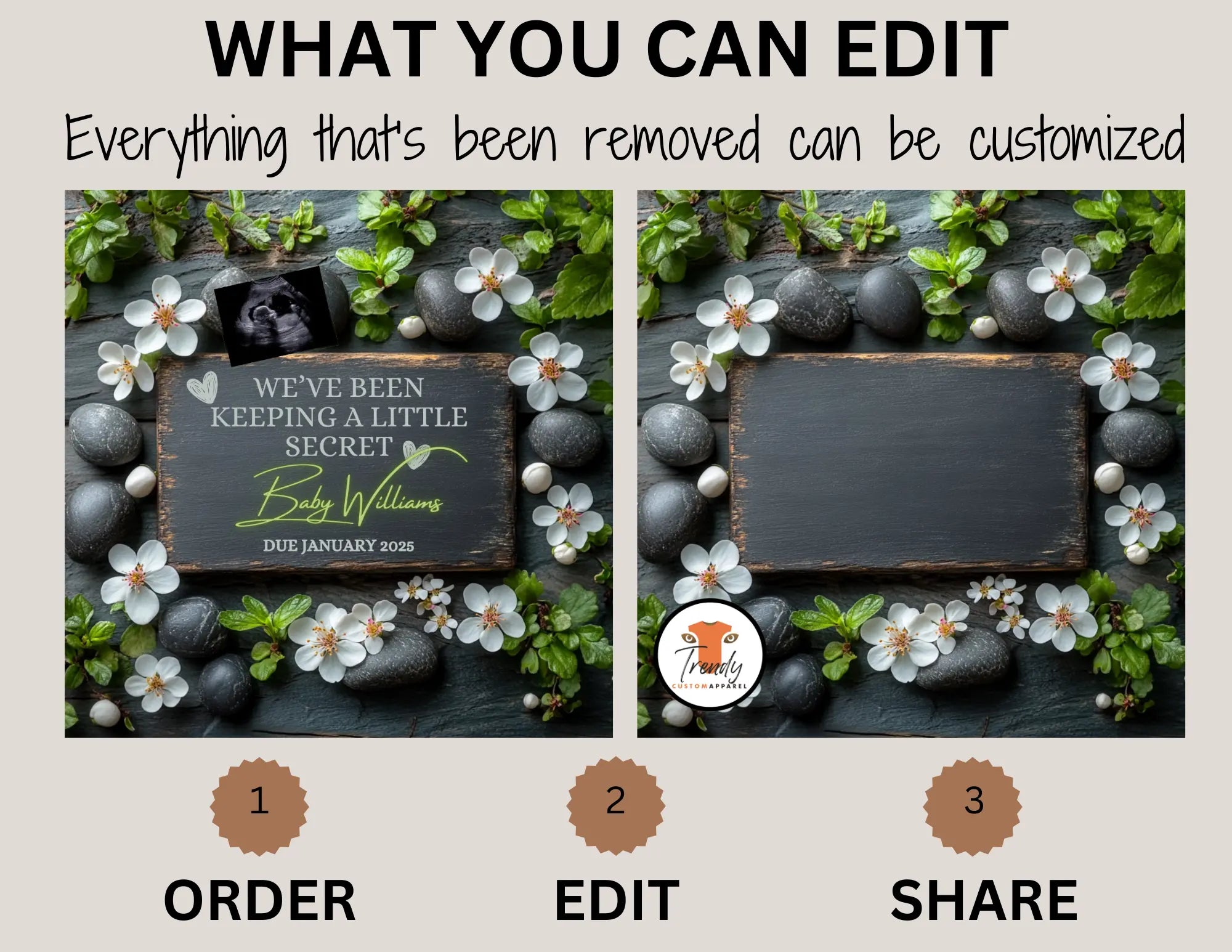 Customizable Digital Pregnancy Announcement - Personalized Editable Template | Trendy Custom Apparel