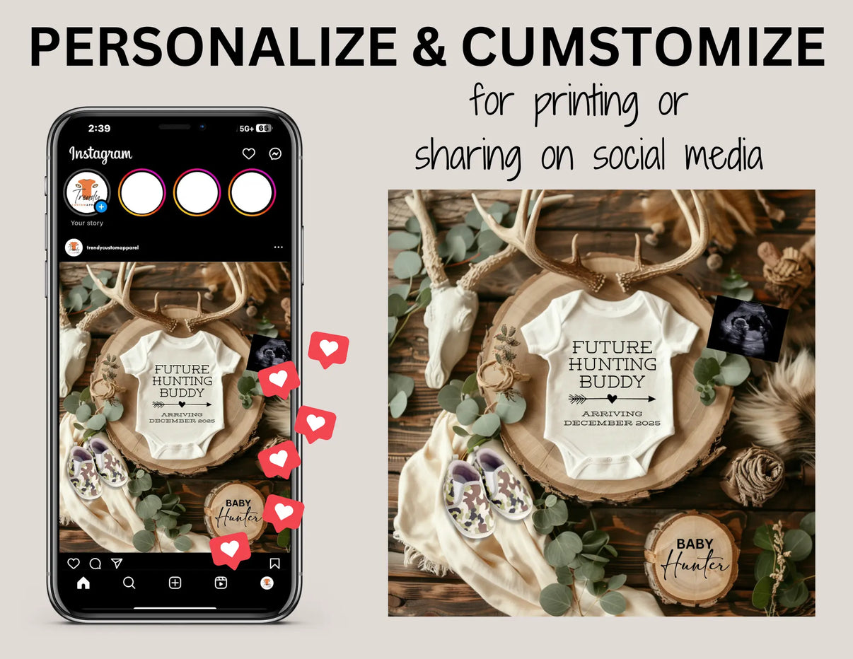 Custom Digital Pregnancy Announcement - Personalized Hunting Themed Design | Trendy Custom Apparel