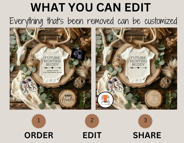 Custom Digital Pregnancy Announcement - Personalized Hunting Themed Design | Trendy Custom Apparel