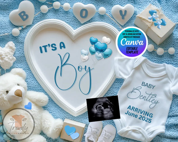 Boy's Gender Reveal Digital Pregnancy Announcement | Customizable ...