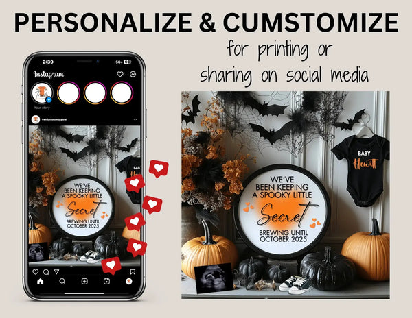 Spooky Halloween Themed Digital Pregnancy Announcement | Customize in ...